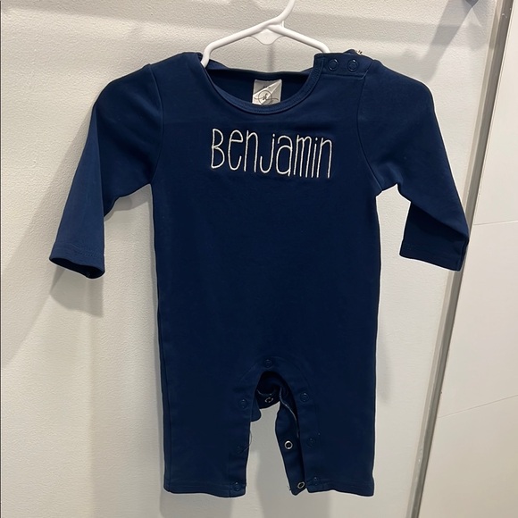One Pieces | Benjamin Navy Blue Baby Onesie With Name Embroidery | Poshmark